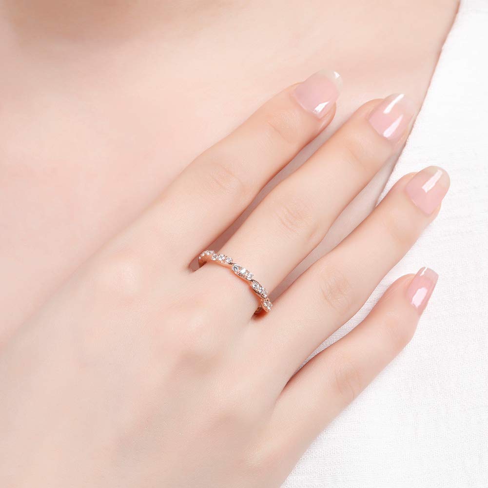 A ANGG 925 Sterling Silver Rose Gold Twisted Ring Engagement Wedding Jewelry