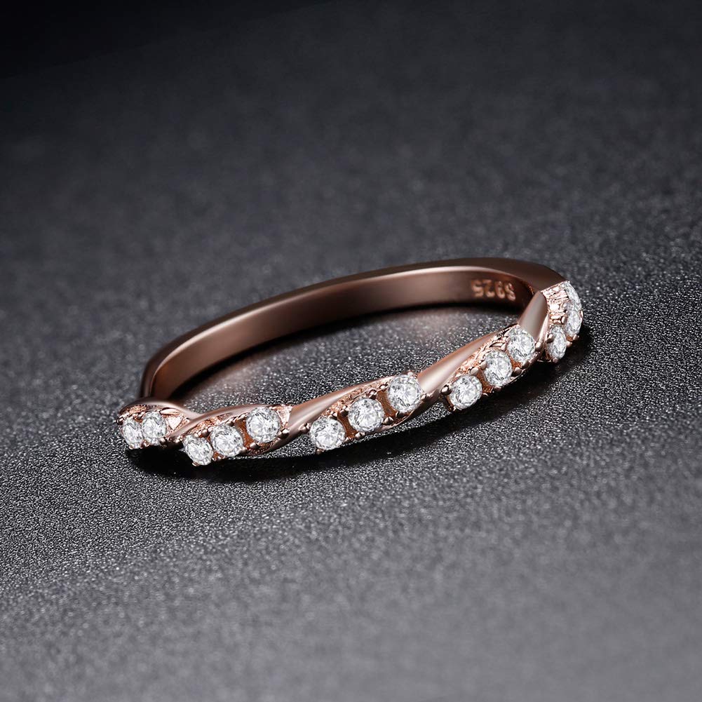 A ANGG 925 Sterling Silver Rose Gold Twisted Ring Engagement Wedding Jewelry