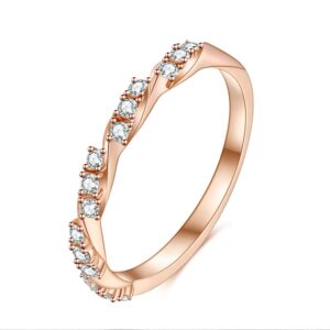 A ANGG 925 Sterling Silver Rose Gold Twisted Ring Engagement Wedding Jewelry