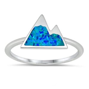 mountain ring band 925 sterling silver simulated blue opal size-8