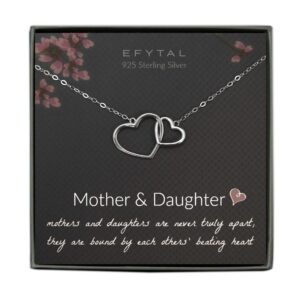 efytal mom gifts, 925 sterling silver interlocking hearts necklace for mother & daughter, mom necklaces for women, best birthday gift ideas, pendant mother's day jewelry for her, mothers day