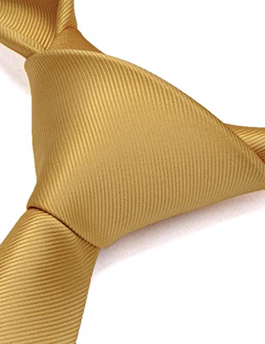 GUSLESON Brand Men's silk Solid Gold Yellow Tie Neckties and Pocket Square Cufflinks Sets (0789-11)