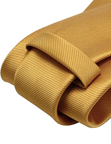 GUSLESON Brand Men's silk Solid Gold Yellow Tie Neckties and Pocket Square Cufflinks Sets (0789-11)