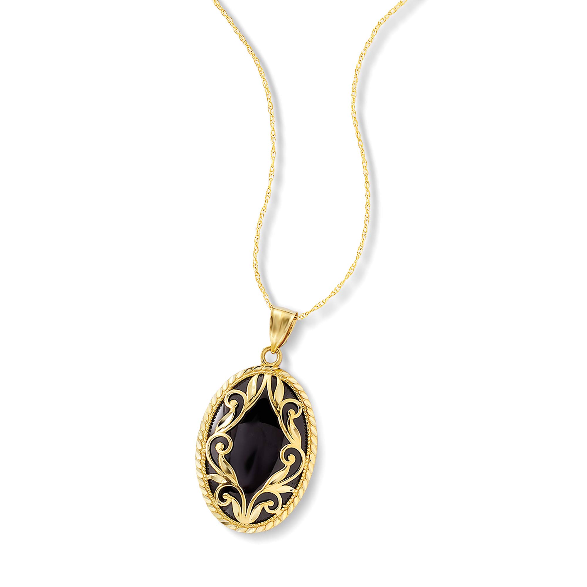 Ross-Simons Oval Black Onyx and 14kt Yellow Gold Pendant Necklace. 18 inches