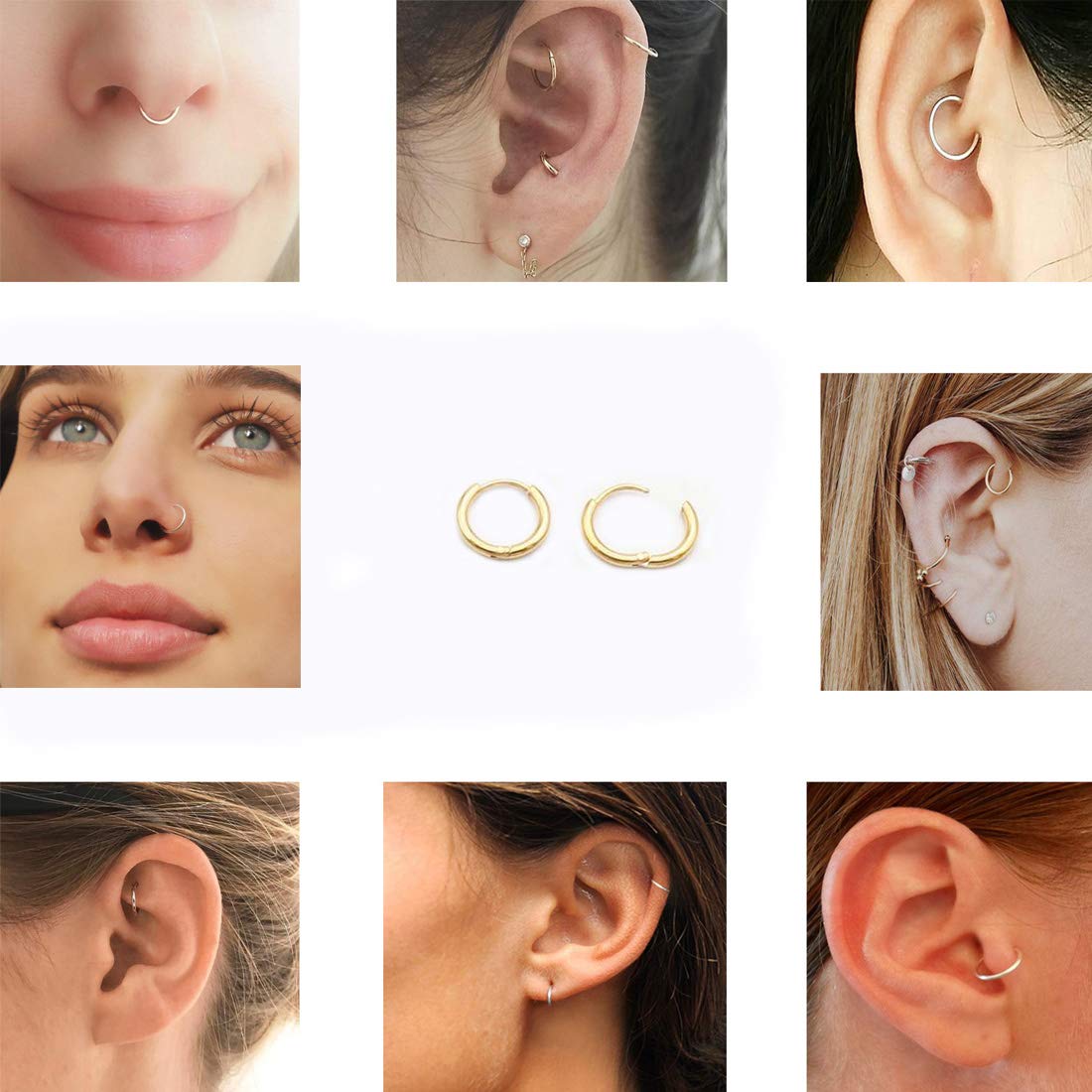 Gold Silver Black Plating Endless Cartilage Hoops 7MM Tiny Sleeper Thin Hoop Earrings for Boy&Girl 20G Nose Rings Helix Septum Daith Lobe Lip Tragus Nipple Snug Second Third Hole Body Piercing Jewelry