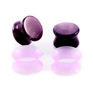 hqla 2 pairs purple amethyst natual stone/ultra-thin silicone ear gauges plugs tunnels expanders stretcher body piercing jewelry,2g-5/8''(6mm-16mm) (00g(10mm))