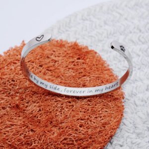 Raysunfook Once by My Side Forever in My Heart Pet Sympathy Gift Bracelet Pet Remembrance Jewelry Dog Memorial Cuff Loss of Pet Gifts (Bangle - Once by my side, forever in my heart)