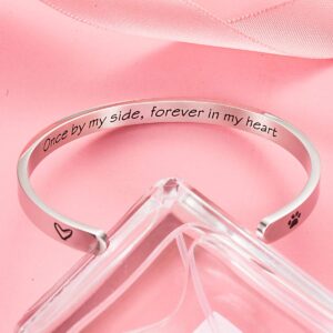 Raysunfook Once by My Side Forever in My Heart Pet Sympathy Gift Bracelet Pet Remembrance Jewelry Dog Memorial Cuff Loss of Pet Gifts (Bangle - Once by my side, forever in my heart)