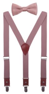 ceajoo men's suspenders and bow tie set adjustable y back 47" dust pink