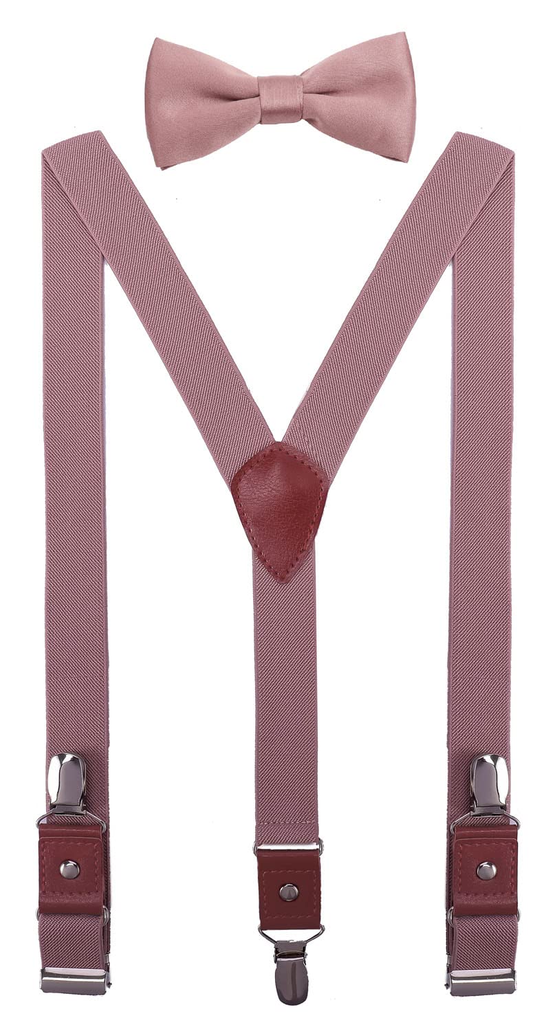 CEAJOO Men's Suspenders and Bow Tie Set Adjustable Y Back 47" Dust Pink