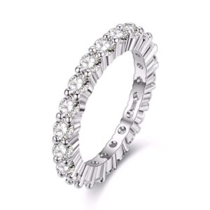 uloveido 3mm women white gold plated eternity ring cubic zirconia stackable anniversary wedding engagement band (size 8) y041