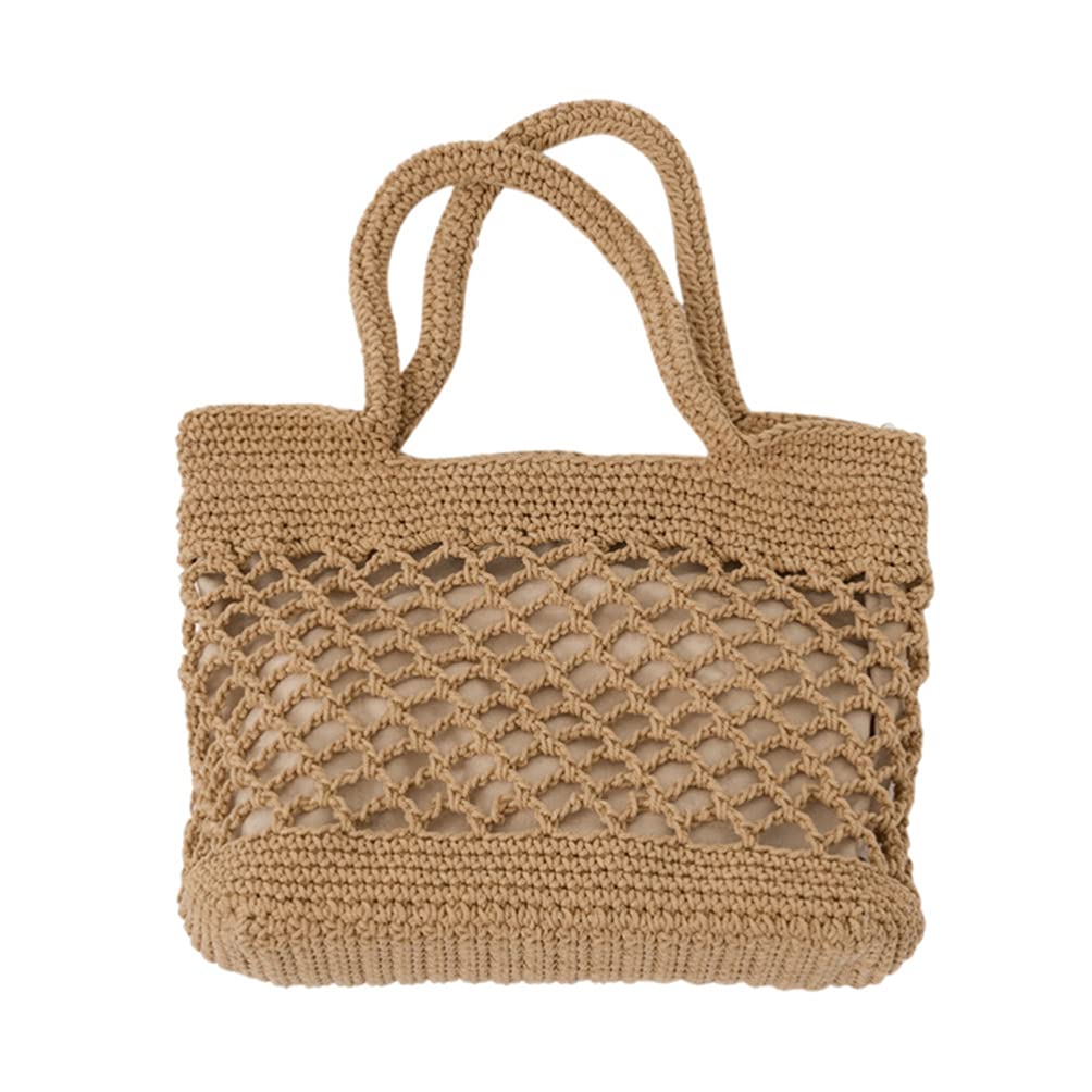 Straw Shoulder Beach Bag Cotton Thread Hand-crocheted Bag Handmade Shoulder Bag Large Capacity Messenger Bag for Women (Brown)