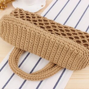 Straw Shoulder Beach Bag Cotton Thread Hand-crocheted Bag Handmade Shoulder Bag Large Capacity Messenger Bag for Women (Brown)