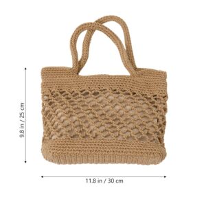 Straw Shoulder Beach Bag Cotton Thread Hand-crocheted Bag Handmade Shoulder Bag Large Capacity Messenger Bag for Women (Brown)