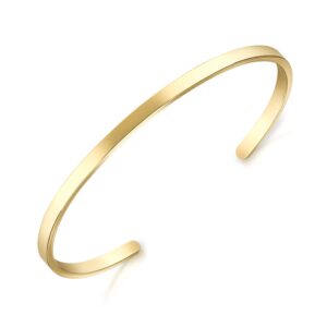 lolalet thin open cuff bracelet, for girlfriend wife mom, 18k gold plated couples oval love bracelets, plain polished finish open cuff bangle jewelry gift for men women -1 pack