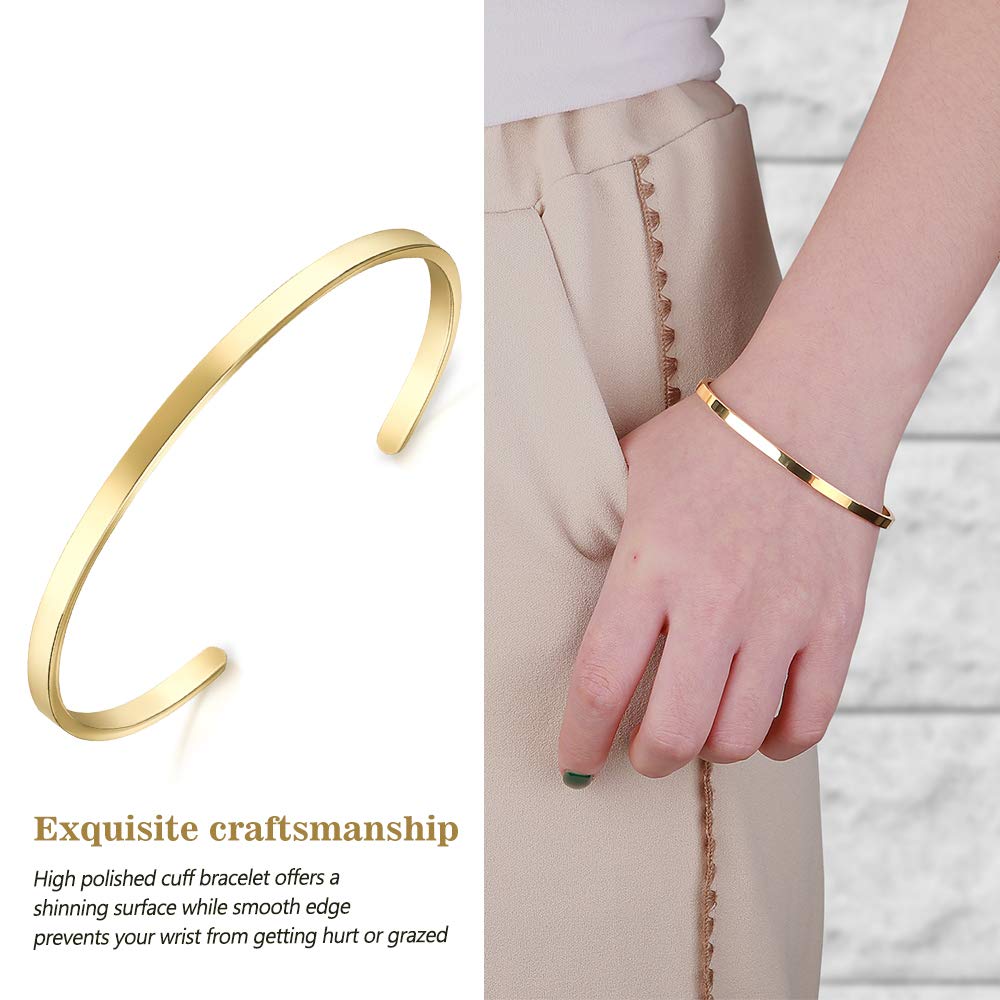 Lolalet Thin Open Cuff Bracelet, for Girlfriend Wife Mom, 18K Gold Plated Couples Oval Love Bracelets, Plain Polished Finish Open Cuff Bangle Jewelry Gift for Men Women -1 Pack