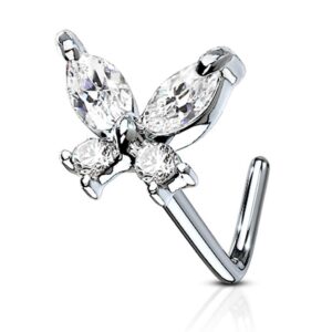 fifth cue 20g cz butterfly 316l surgical steel l bend nose stud ring (clear)