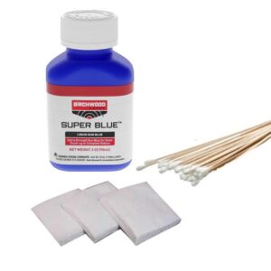 birchwood casey, westlake market super blue liquid gun blue bottle - double strength bluing plus 25 quality cotton swabs and 3" cotton patches for restoring guns and other metal items