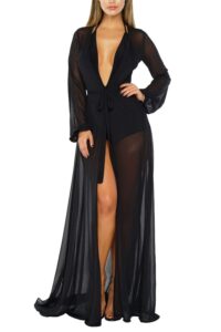 pink queen women's long sleeve flowy maxi bathing suit swimsuit tie front robe cover up black xl