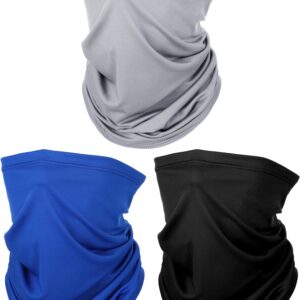 3 Pieces Men Sun Protection Face Cover Bandana Neck Gaiter Breathable Adjustable Outdoor Sunscreen Cover for Fishing Cycling (Black, Grey, Dark Blue)