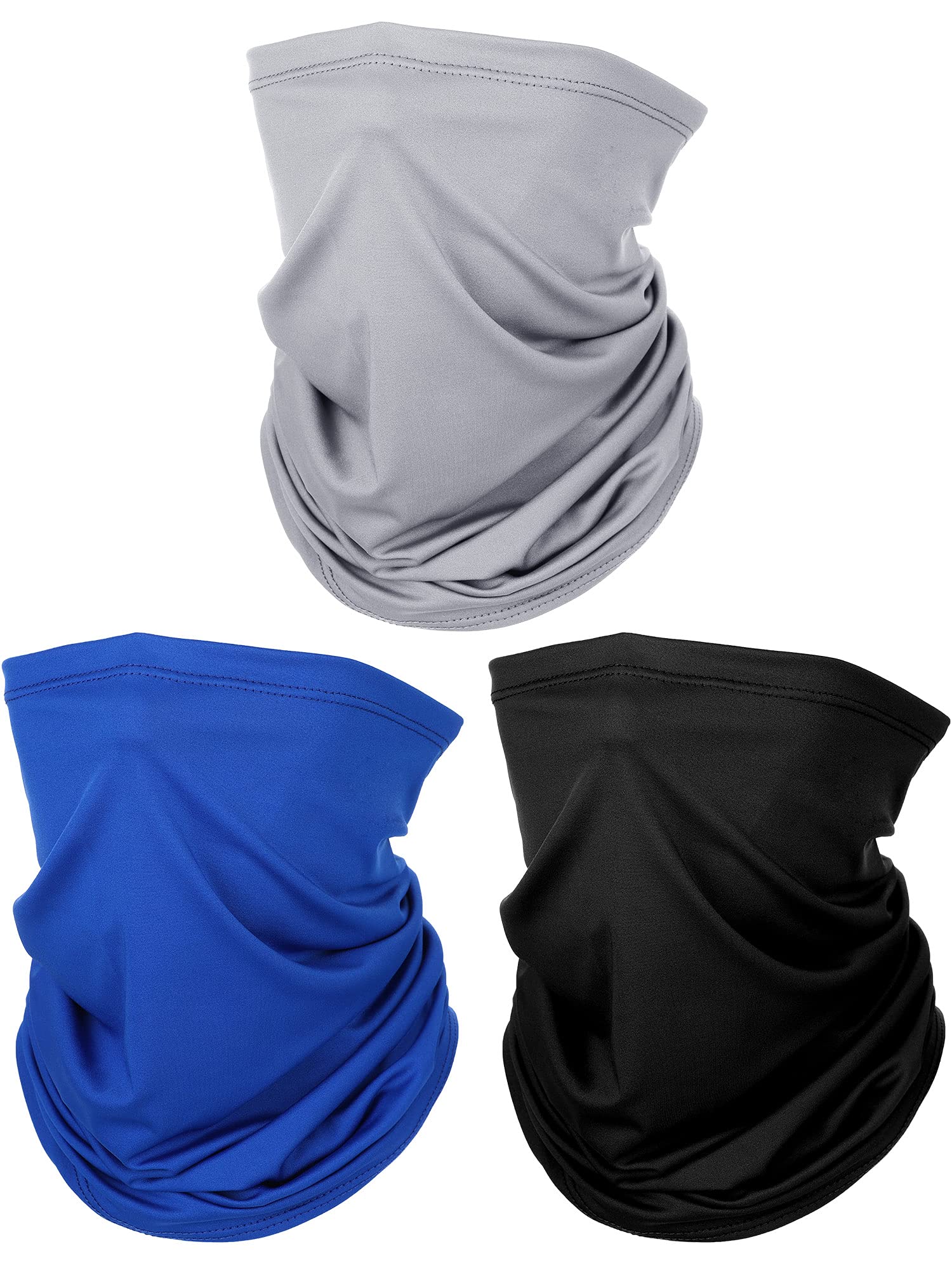 3 Pieces Men Sun Protection Face Cover Bandana Neck Gaiter Breathable Adjustable Outdoor Sunscreen Cover for Fishing Cycling (Black, Grey, Dark Blue)