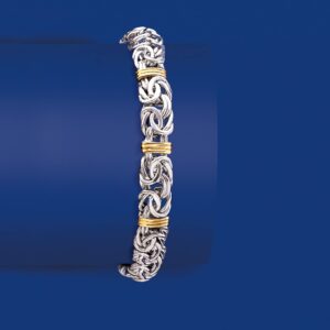 Ross-Simons Sterling Silver and 14kt Yellow Gold Byzantine Station Bracelet. 8 inches