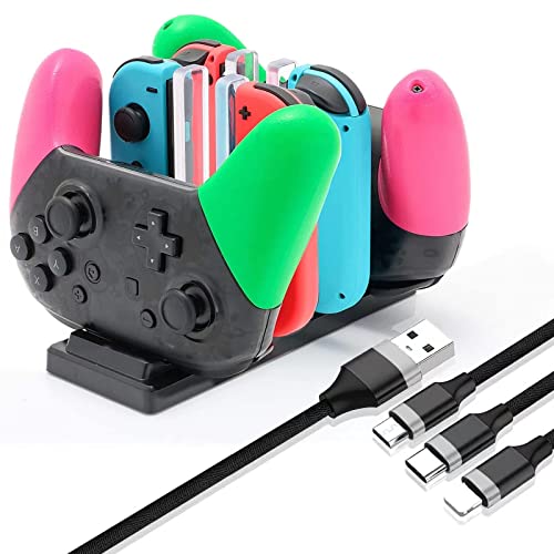 Controller Charger Dock for Nintendo Switch, 6 in 1 Charging Station for Nintendo Switch Joy-Cons and Pro Controllers with Multi-Charger Cable