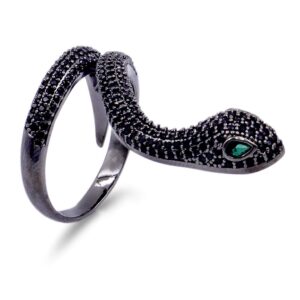 lavencious snake design with aaa cz stones adjustable statement rings cocktail rings for women (jet black)