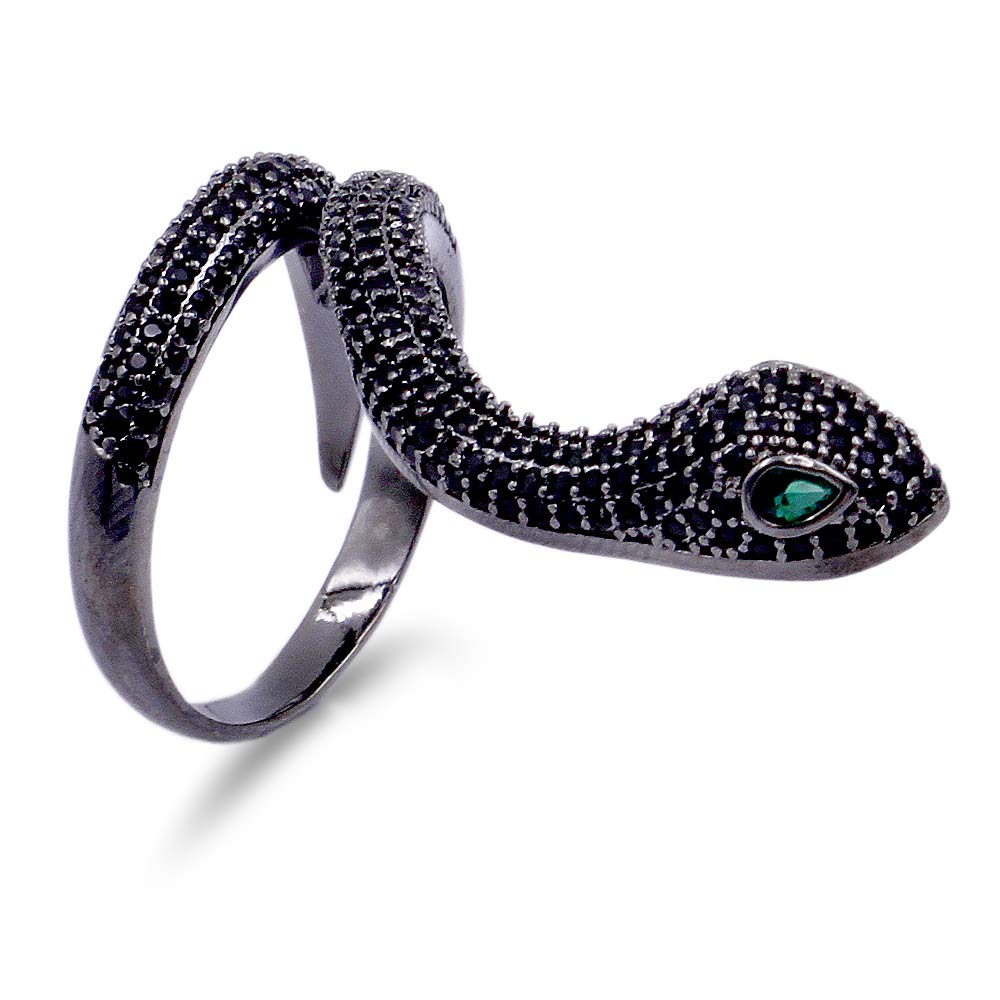 Lavencious Snake Design with AAA CZ Stones Adjustable Statement Rings Cocktail Rings for Women (Jet Black)