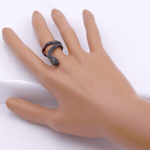 Lavencious Snake Design with AAA CZ Stones Adjustable Statement Rings Cocktail Rings for Women (Jet Black)