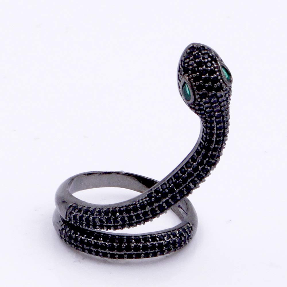 Lavencious Snake Design with AAA CZ Stones Adjustable Statement Rings Cocktail Rings for Women (Jet Black)