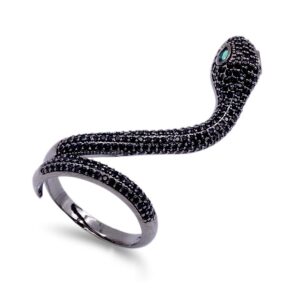 Lavencious Snake Design with AAA CZ Stones Adjustable Statement Rings Cocktail Rings for Women (Jet Black)