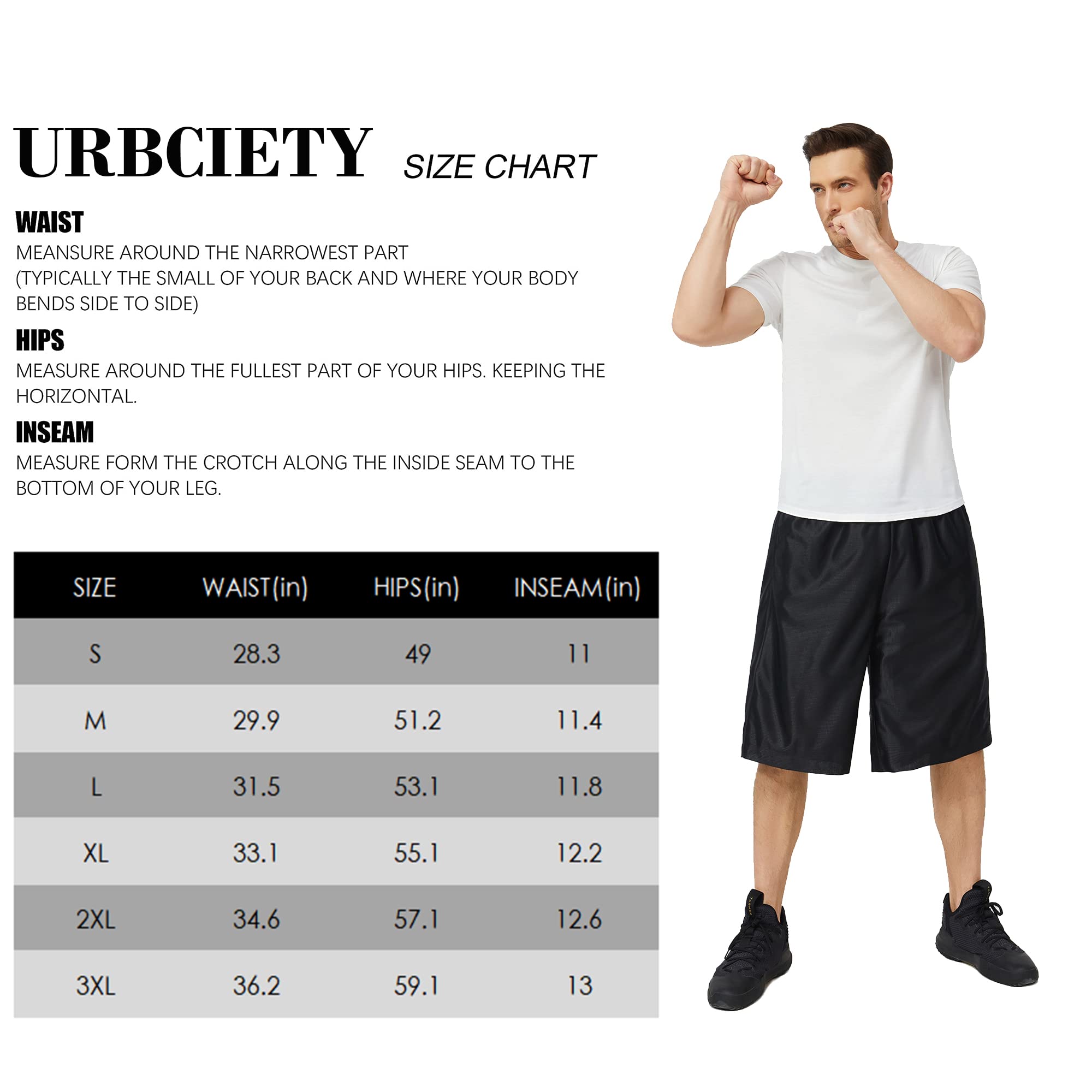 Men's Quick-Dry Athletic Shorts - Mesh-Lined, Pocketed, Over-Knee with 11"-13" Inseam,Adjustable Drawstring, Large, Black