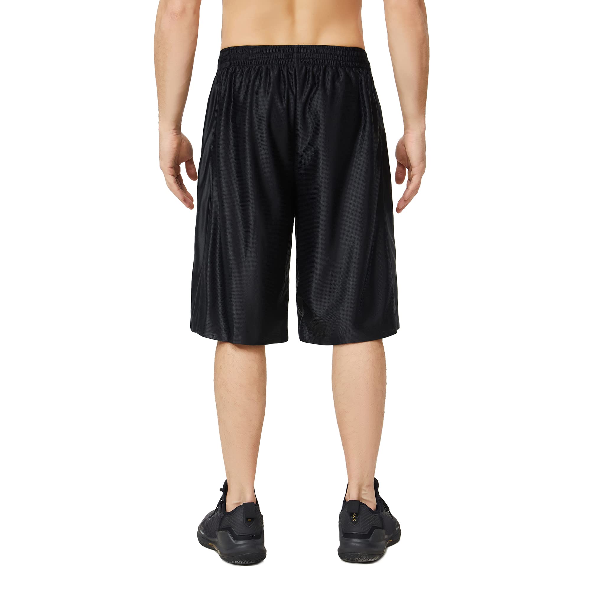 Men's Quick-Dry Athletic Shorts - Mesh-Lined, Pocketed, Over-Knee with 11"-13" Inseam,Adjustable Drawstring, Large, Black