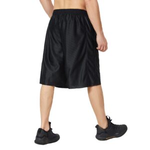 Men's Quick-Dry Athletic Shorts - Mesh-Lined, Pocketed, Over-Knee with 11"-13" Inseam,Adjustable Drawstring, Large, Black