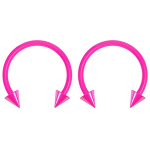 2pc 16g dental-grade acrylic pink horseshoe hoop 3mm spike circular barbells earrings cartilage helix septum nose lip rings - 10mm