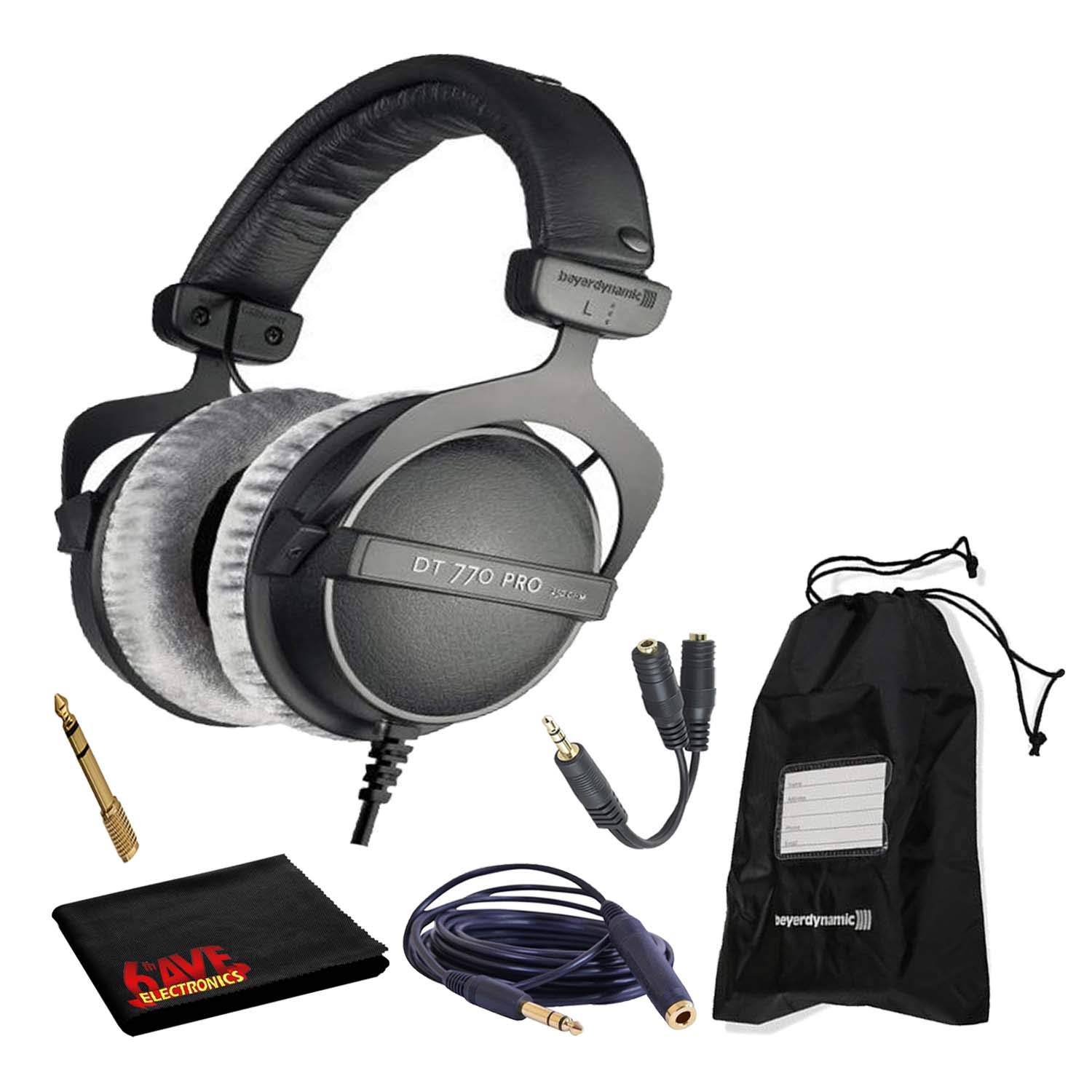 beyerdynamic DT 770 Pro 250 Ohm Closed-Back Studio Mixing Headphones Bundle -Includes- Soft Case, Headphone Splitter and Extension Cable, and 6AVE Cleaning Cloth