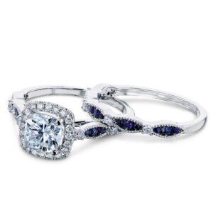 Kobelli Moissanite and Blue Sapphire Halo Bridal Rings Set - 10.0 / G-H