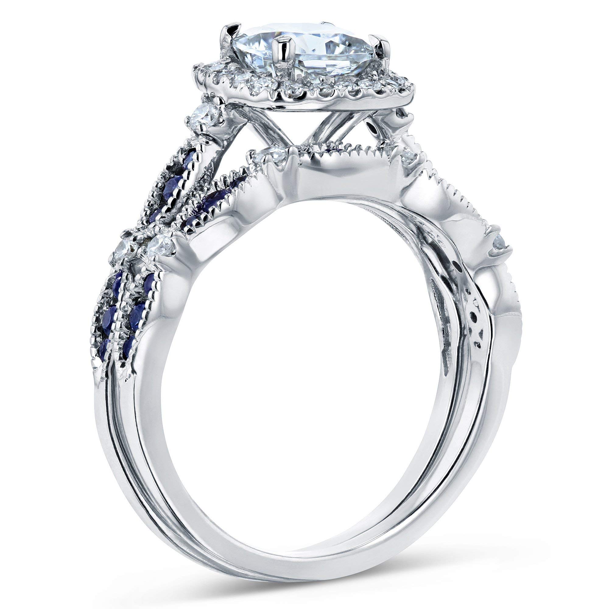 Kobelli Moissanite and Blue Sapphire Halo Bridal Rings Set - 10.0 / G-H