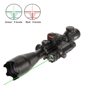 Pinty Rifle Scope 4-16x50, Illuminated Optics, Green Laser, Red-Coating Reflex Mini Sight