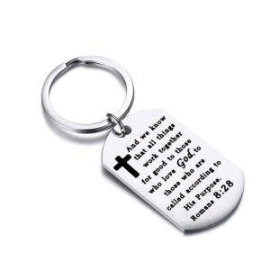 gzrlyf romans 8:28 keychain bible verse dog tags christian gifts and we know that all things work together for good for those who love god (keychain)