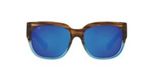 costa del mar womens waterwoman rectangular sunglasses, shiny wahoo/blue mirrored polarized-580g, 55 mm