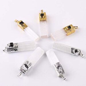 CXD-GEM Selenite Crystal Blade with Black Tourmaline Pendant 2Pcs Gold/Sliver Plated Edge Gemstone Pendant