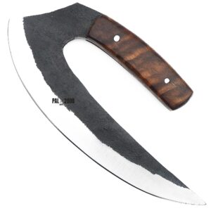 ulu-3017 handmade damascus steel wood handle ulu knife vegetable chopping with sheath