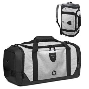 gym duffle bag backpack waterproof sports duffel bags travel weekender bag for men women overnight bag with shoes compartment grey