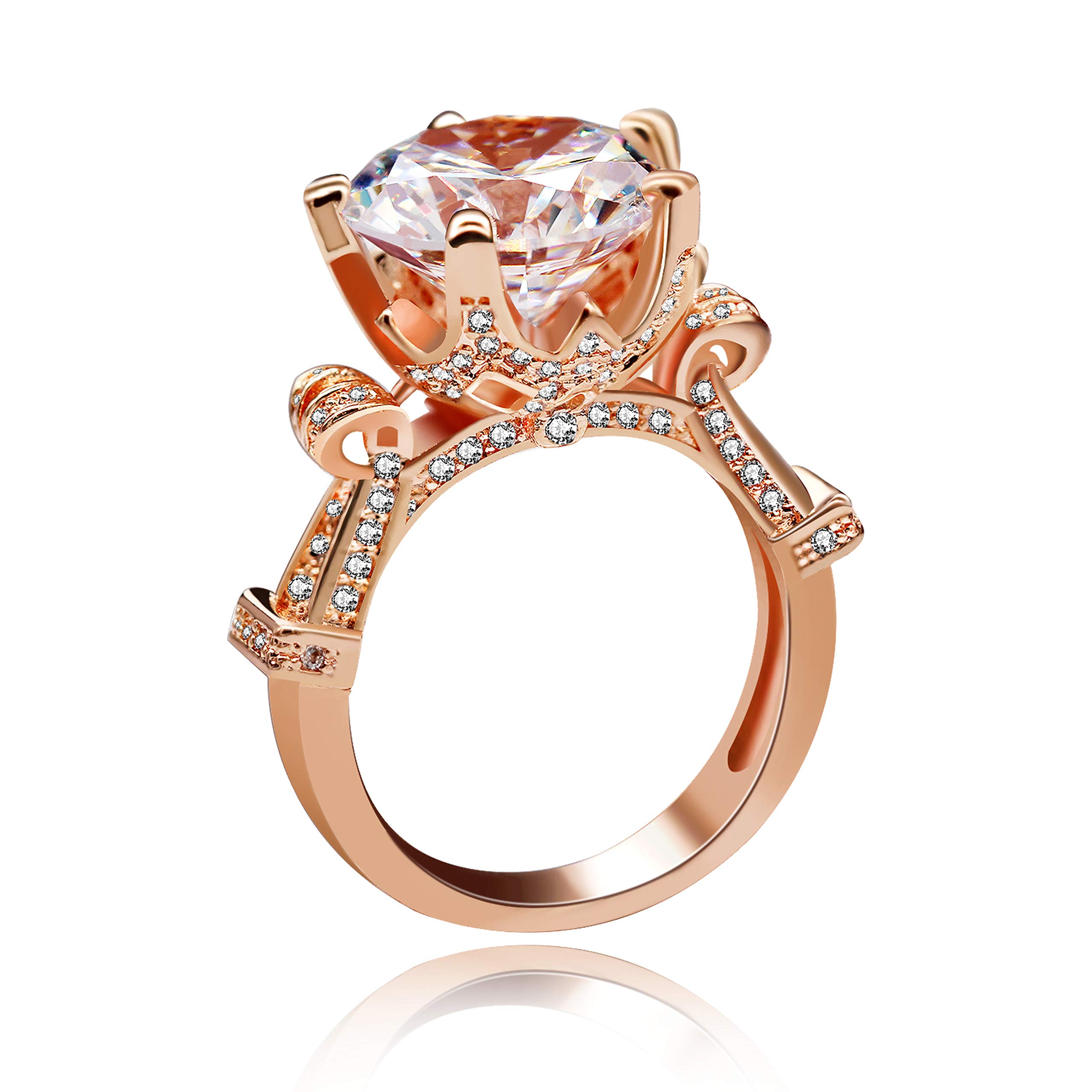 Uloveido Rose Gold Plated Round CZ Simulated Diamond Solitaire Wedding Bridal Engagement Rings for Women (Size 8) Y127