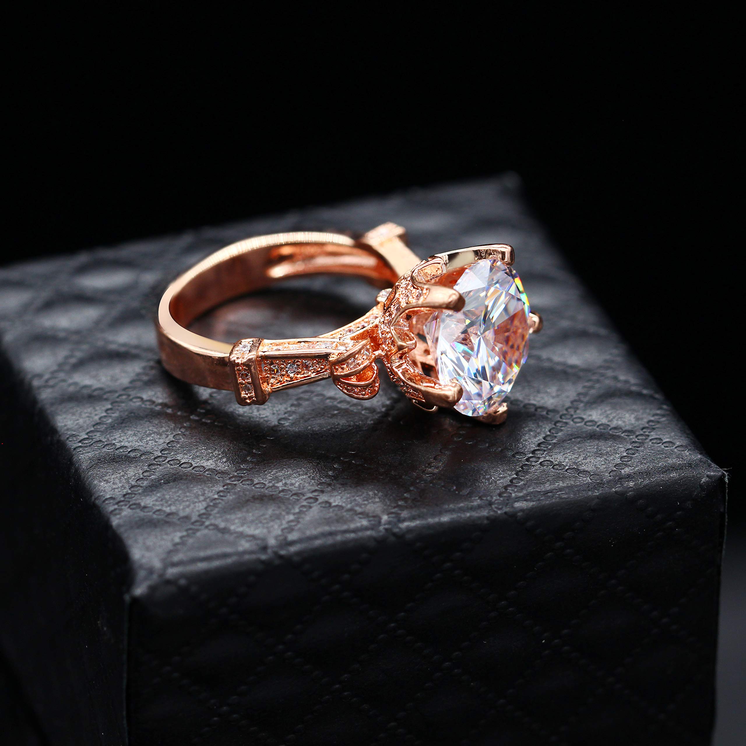 Uloveido Rose Gold Plated Round CZ Simulated Diamond Solitaire Wedding Bridal Engagement Rings for Women (Size 8) Y127