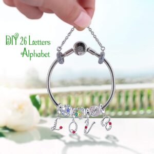 FOREVER QUEEN 925 Sterling Silver T Letter Initial Dangle Beads Charm Red Zircon Alphabet Pendants for Snake Chain Bracelets Necklace Gift Jewelry for Mother