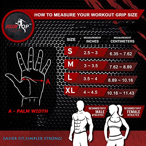 RUNTOP Workout Gloves Cross Training Grip Pads Exercise Home Fitness Weightlifting Powerlifting Gym Rowing Yoga Pole Women Men Hand Full Palm Protect Prevent Rips Blister Callus(BlackNewXL)