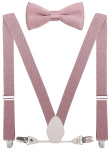 yjds mens' leather suspenders and bowtie set elastic for wedding blush pink 47''